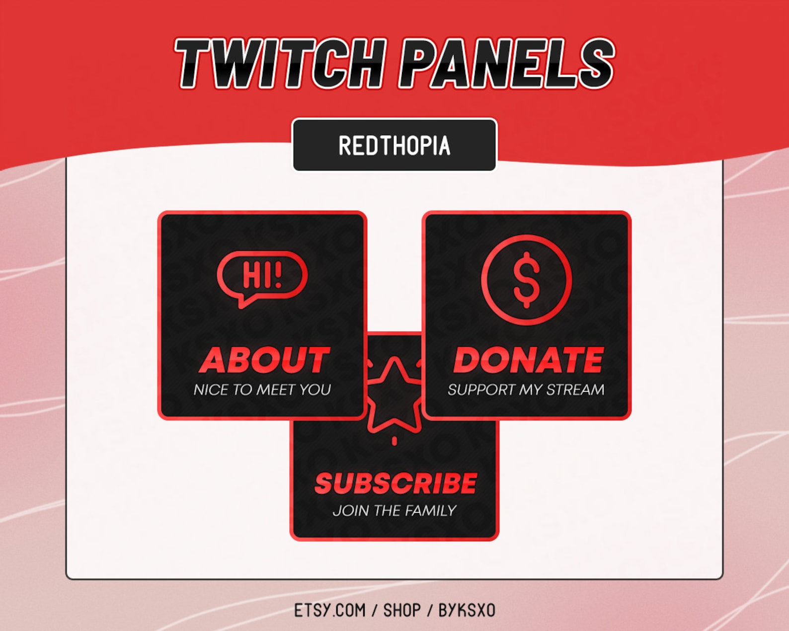 Pack of Twitch Panels (x11) | Black and Red | Minimalist | Social Icons ...