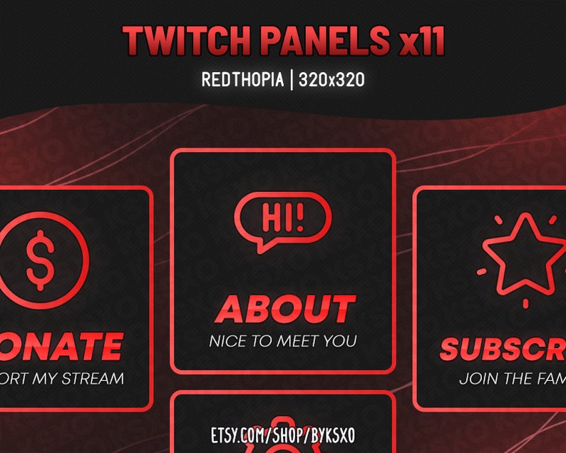 Pack of Twitch Panels (x11) | Black and Red | Minimalist | Social Icons ...