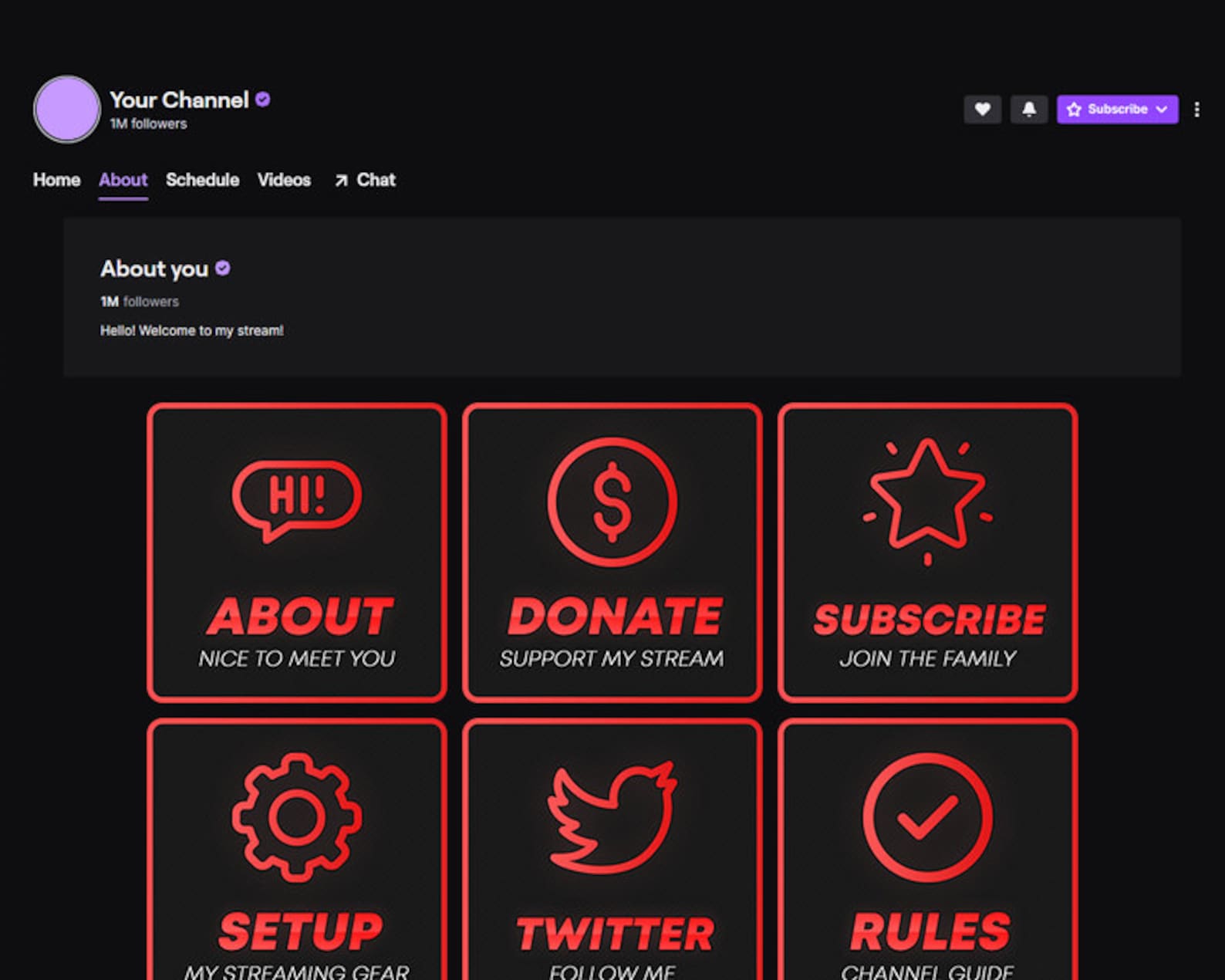 Pack of Twitch Panels (x11) | Black and Red | Minimalist | Social Icons ...