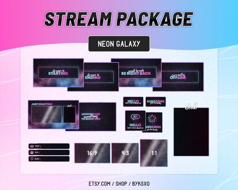 Neon Galaxy Twitch Overlay Package, Including Twitch Panels, Webcam ...
