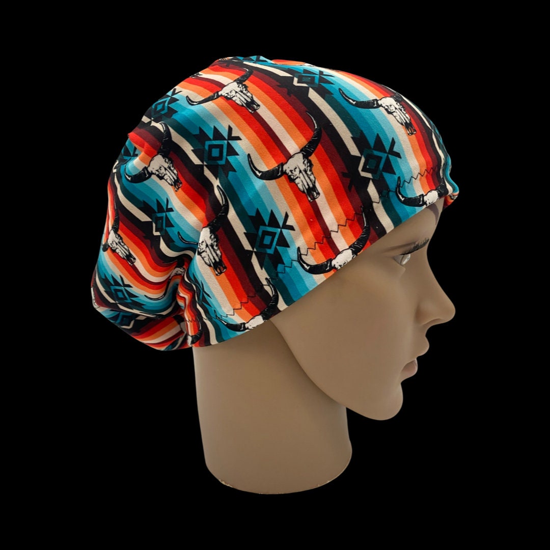 Aztec Bull Skull Scrub Hat, Euro Style Surgical Cap, Western Scrub Cap ...