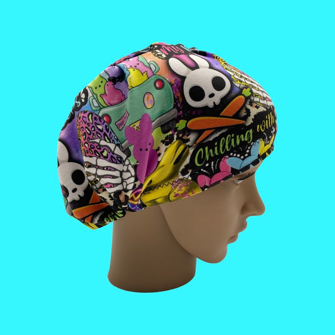 Chilling With My Peeps Scrub Hat, Soft Stretchy Euro Style Scrub Cap ...