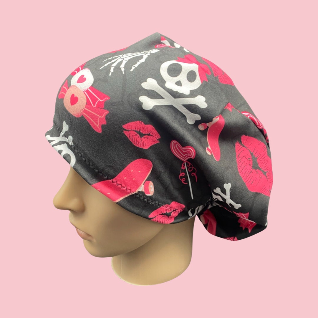 Not My Valentine Scrub Cap, Gothic Euro Style Scrub Hat, Skull Candy ...