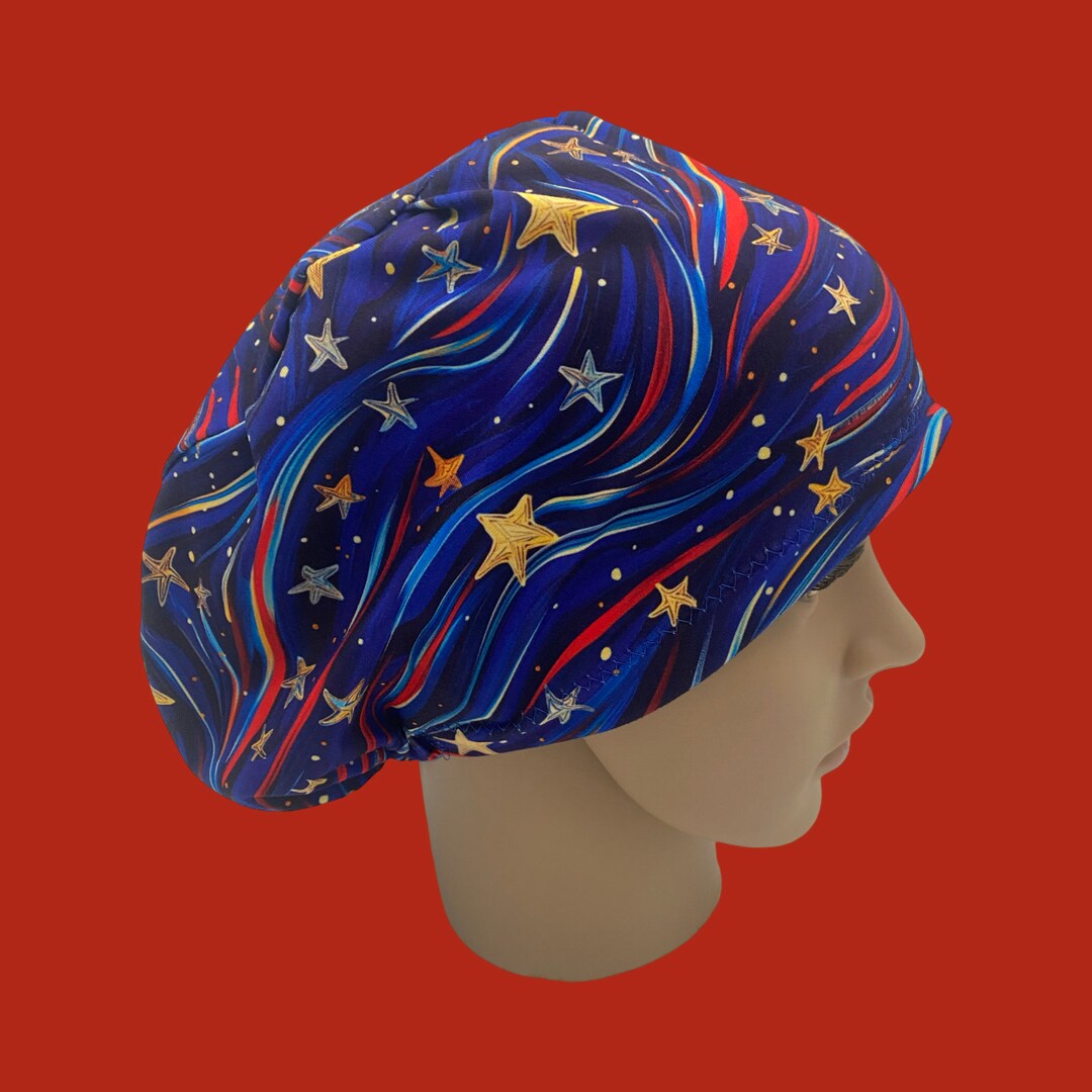 Starry Night Scrub Hat, Patriotic Euro Style Scrub Cap, America Strong ...
