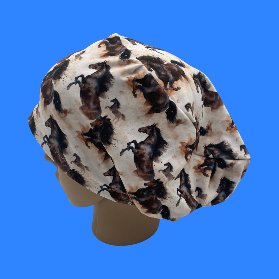 Wild Black Horses Scrub Hat, Galloping Horse Euro Style Scrub Cap ...