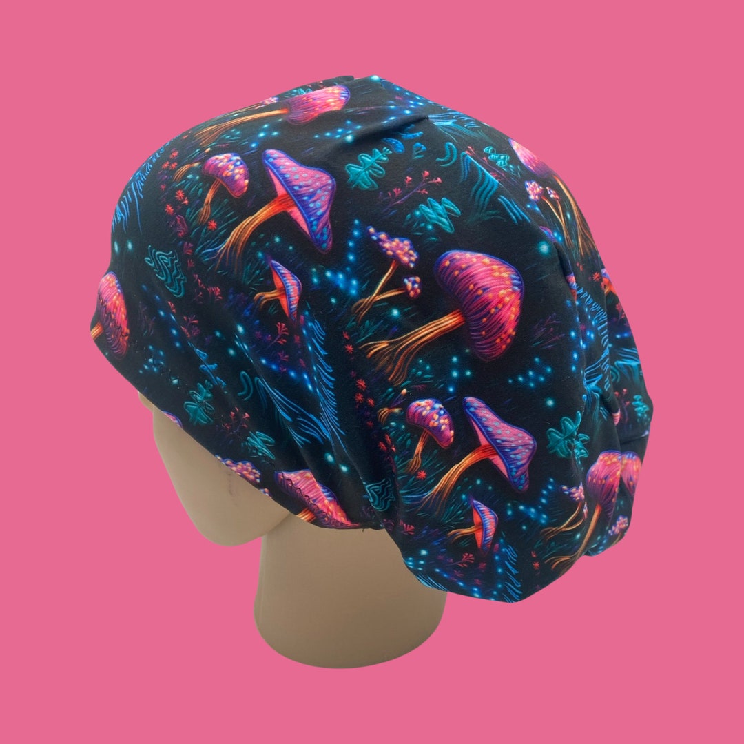 Vibrant Mushroom Scrub Hat, Enchanted Forest Euro Style Scrub Cap ...