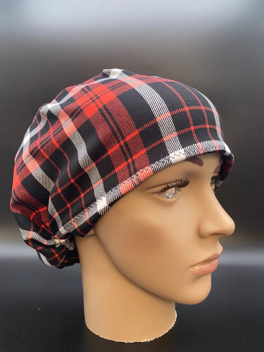 Red Plaid Scrub Cap, Soft Stretchy Euro Style Scrub Hat, Christmas ...
