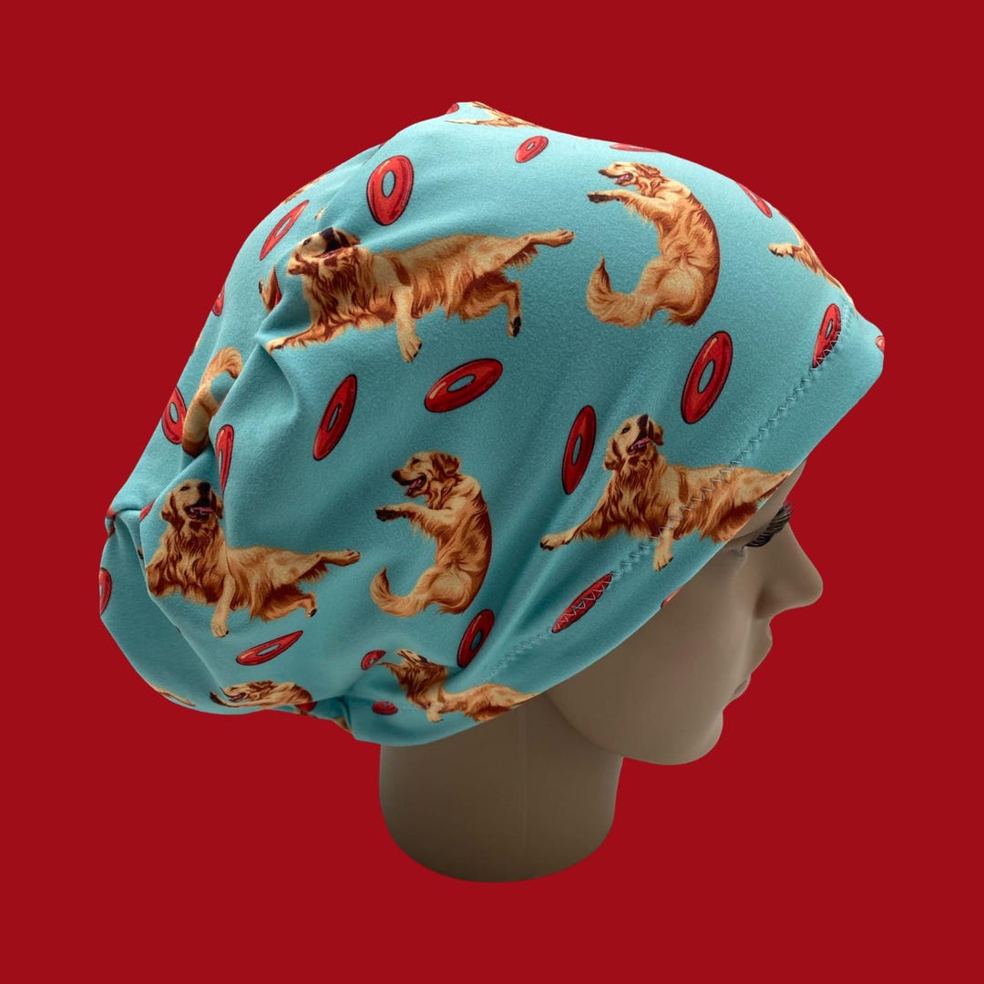 Frisbee Dog Scrub Hat, Golden Retriever Euro Style Surgical Cap, Puppy ...