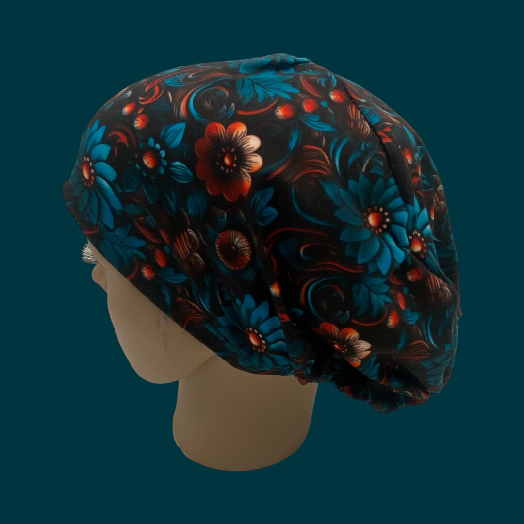 Western Boho Floral Scrub Hat, Soft Stretchy Euro Style Scrub Cap ...