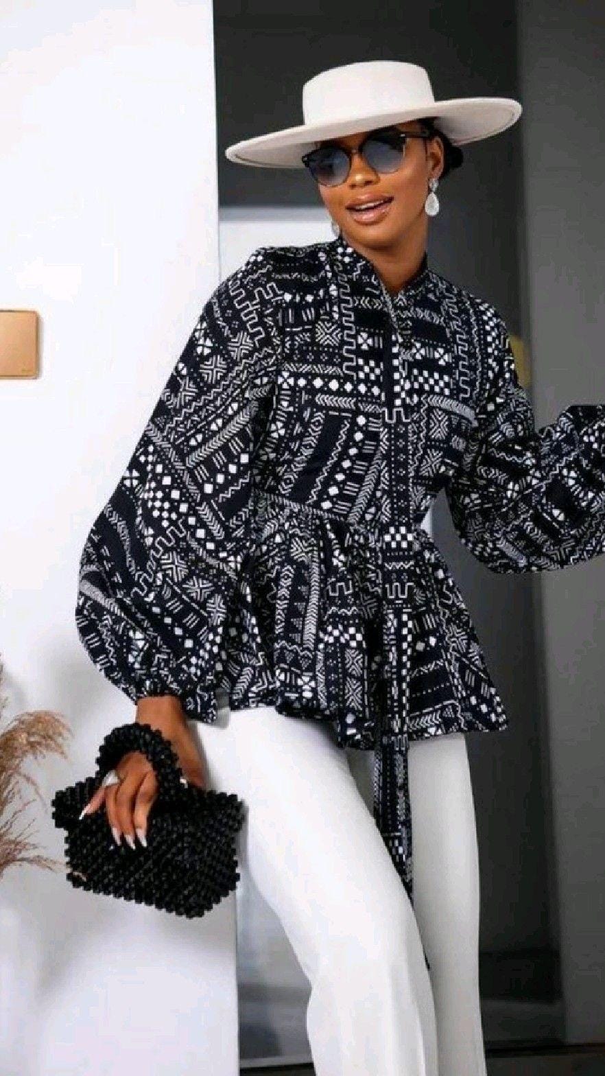 Black and White Ankara Top, African Print Blouse, Made in Africa - Etsy