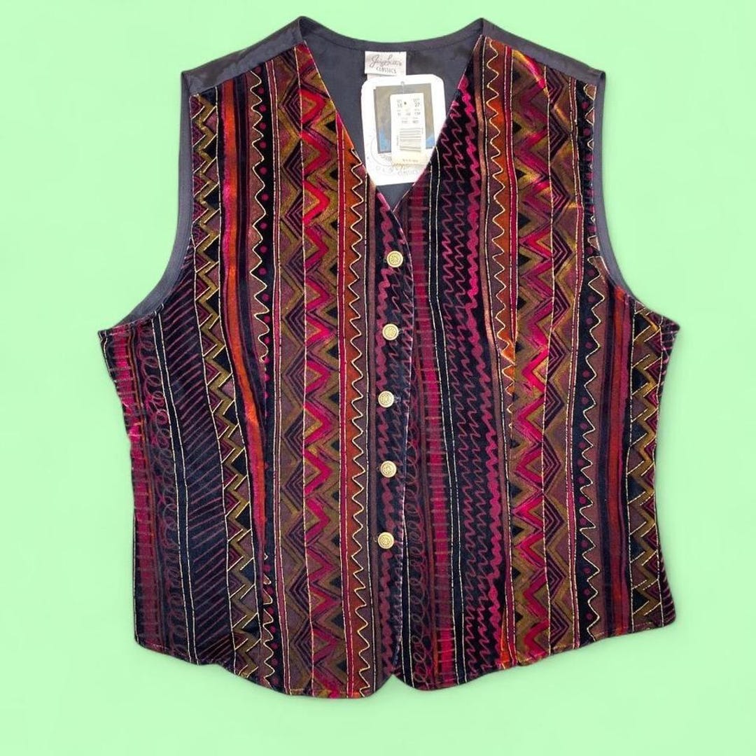 NWT Vintage Jaclyn Smith Colorful Velvet Tribal Western Abstract Vest ...