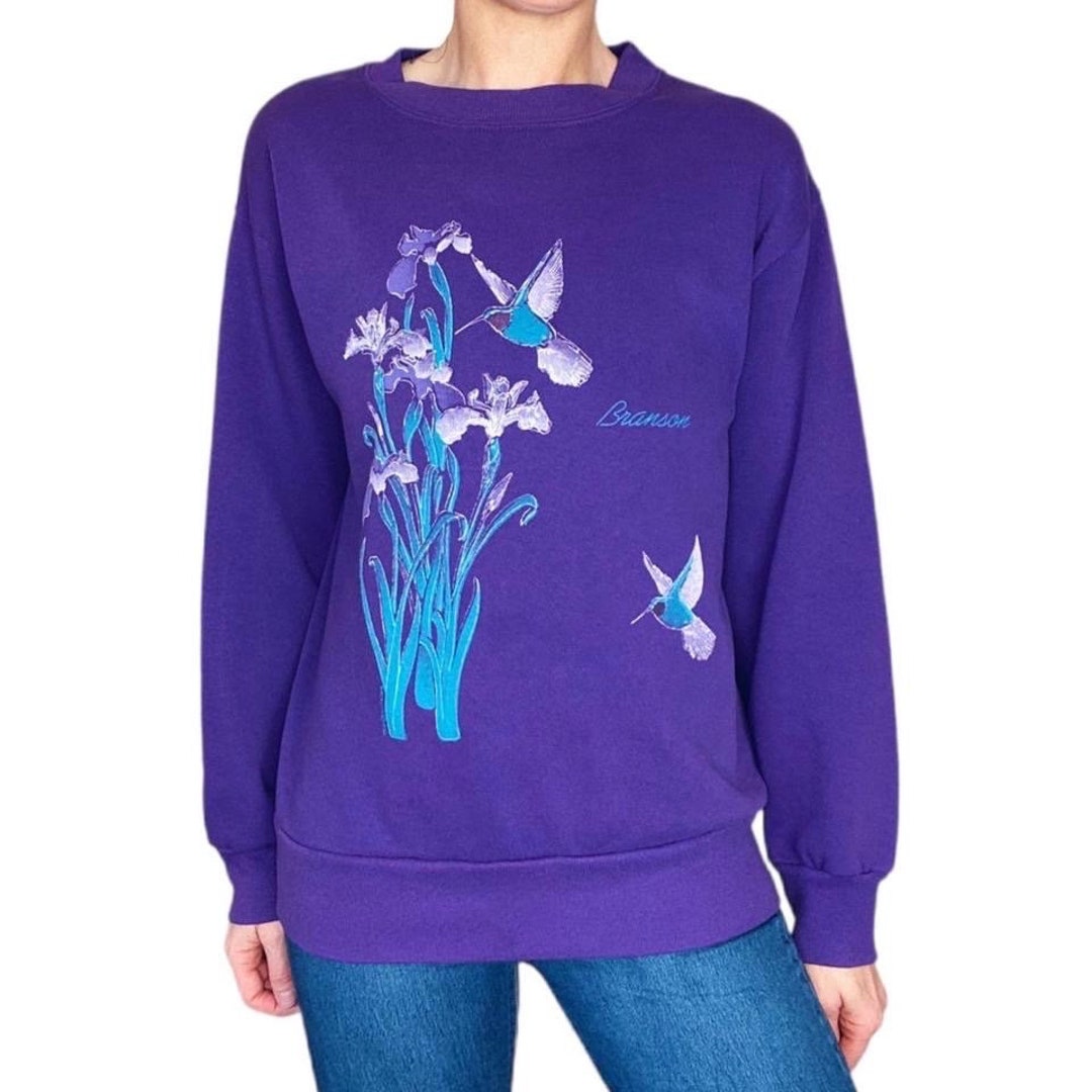Vintage Signal Sports Branson Purple Hummingbird Floral Sweatshirt - Etsy
