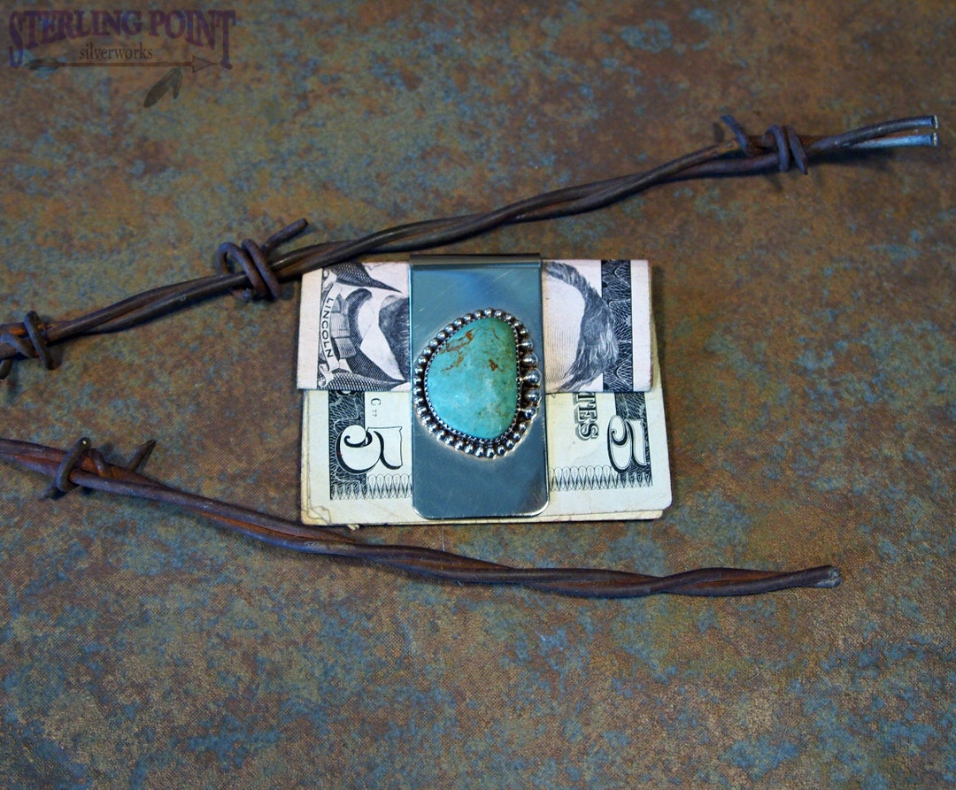 Sterling Silver Money Clip With Variscite Gemstone. Beautiful Matrix ...