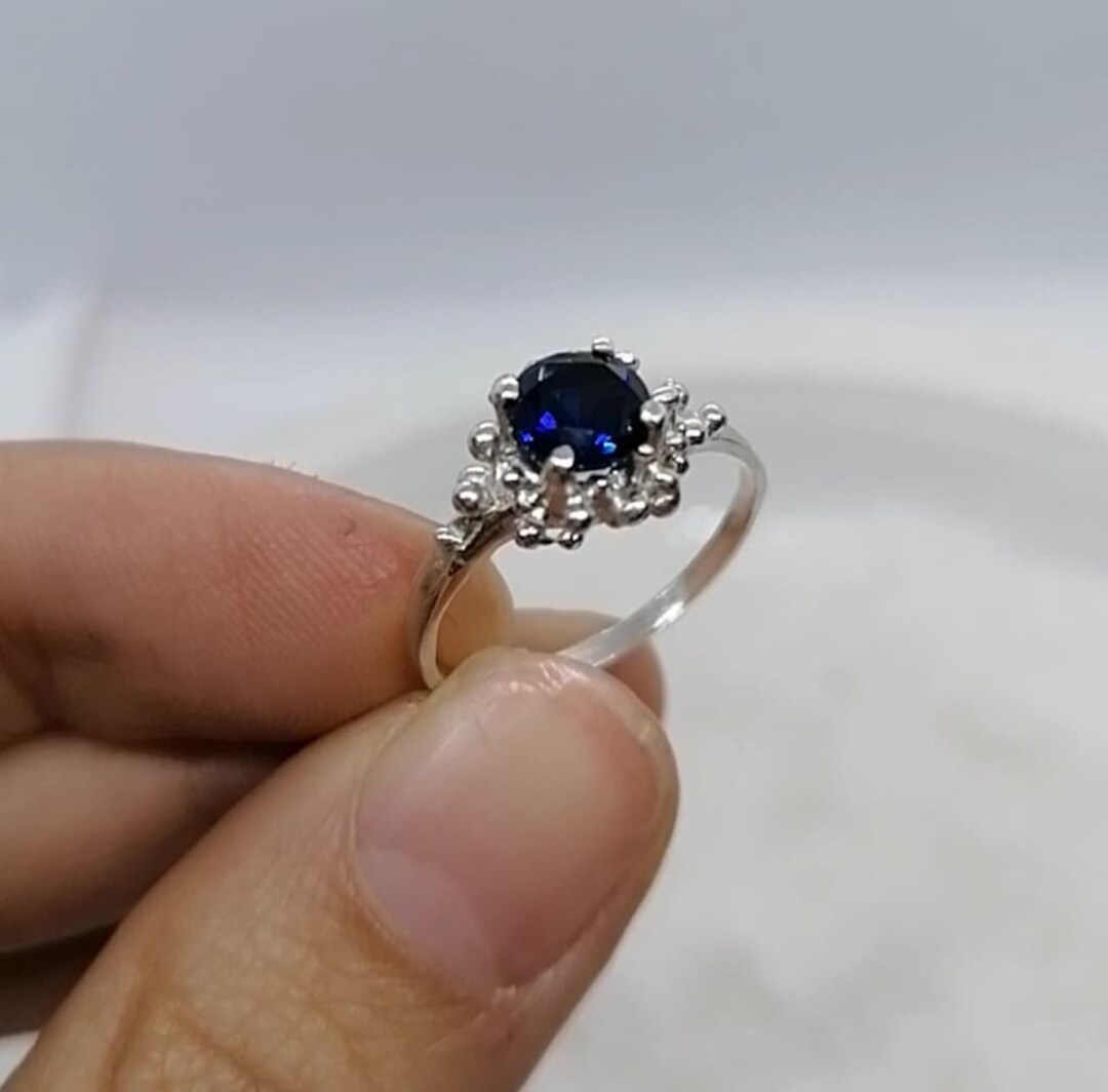 Solitary With Stone. Silver Ring. Blue Stone Ring. Synthetic Sapphire ...