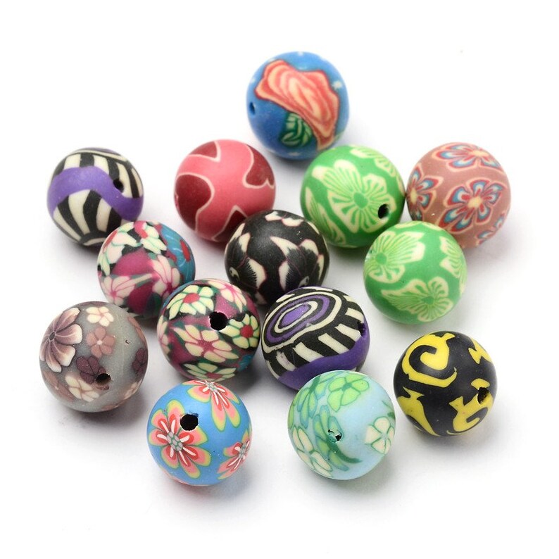 25 6mm Handmade Polymer Clay Round Beads With Flower Pattern (a11d) - Etsy