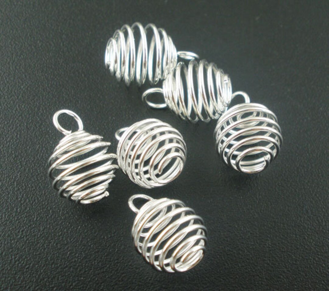 20 Silver Plated Alloy Spiral Bead Cages 12 X 9mm (fits 8mm Bead ...