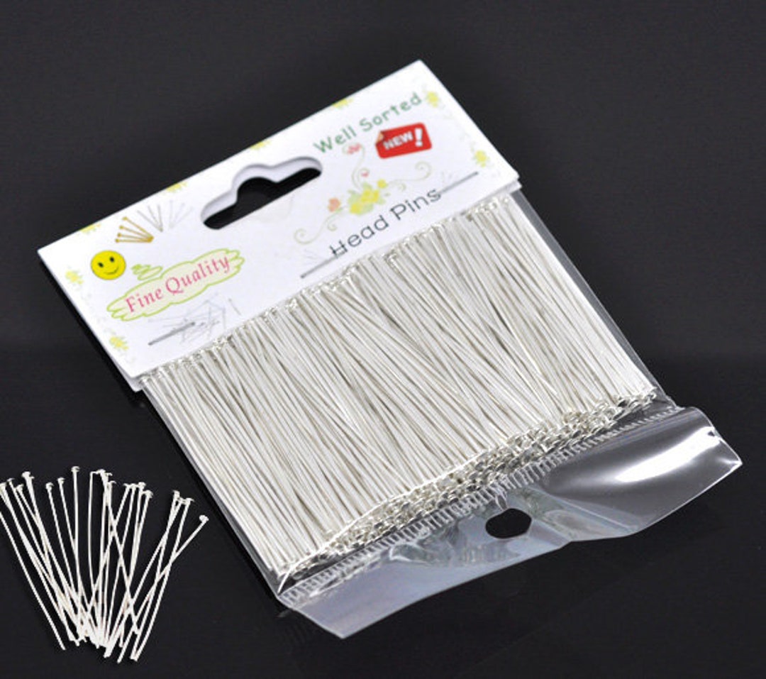 300 Well Sorted Silver Plated Iron Alloy Head Pins 4.0cm (21G) (a228o ...