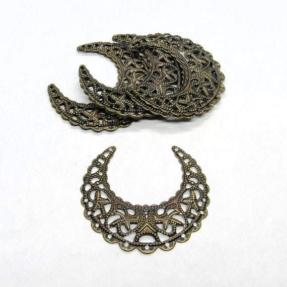 Antique Bronze Filigree Half Moon Alloy Embellishments 43x38mm | Etsy