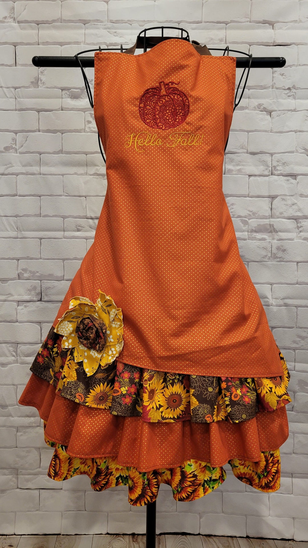 Autumn Apron, Womens Apron, Pumpkin, Fall, Sunflowers, Embroidery ...