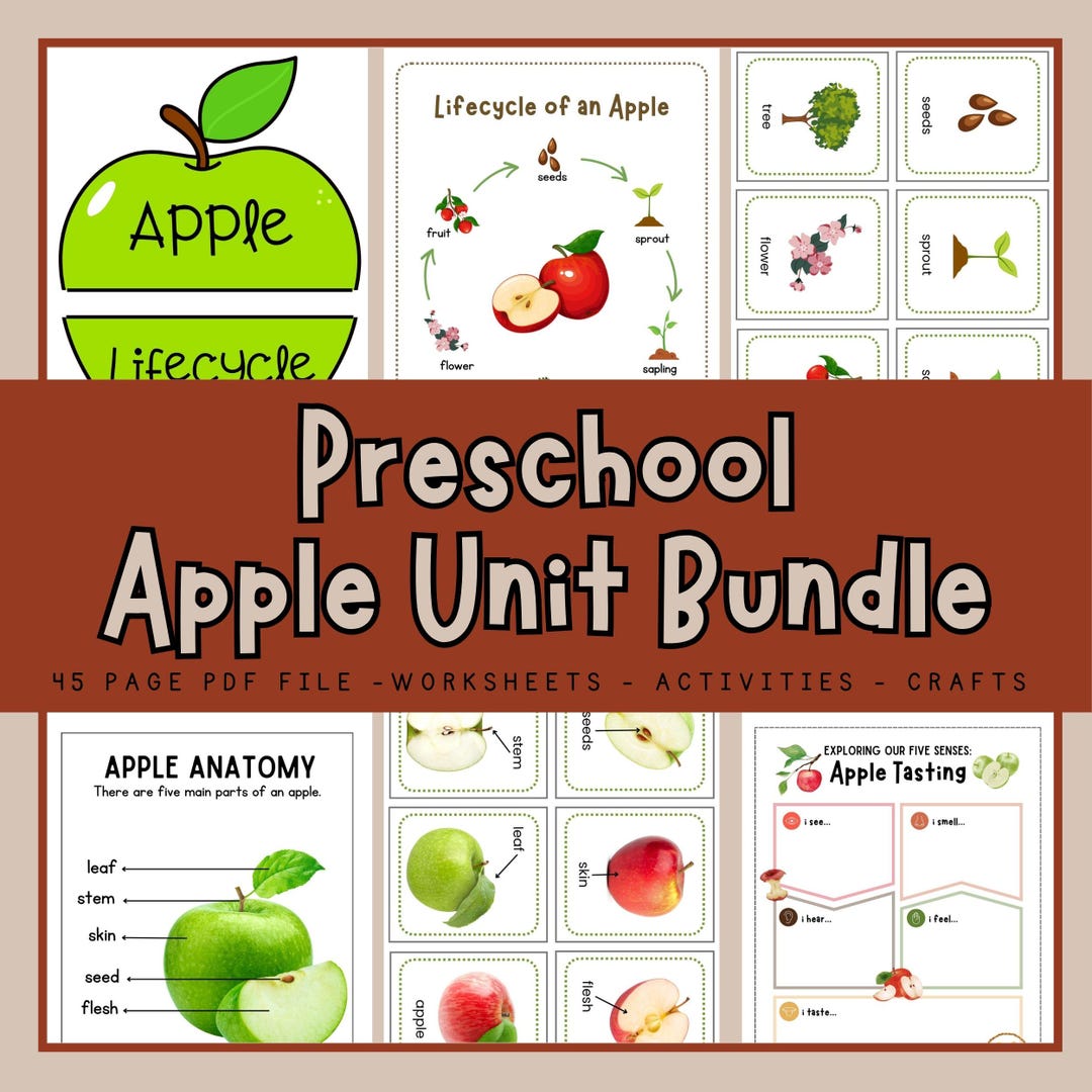 Apple Preschool Activity Bundle: Montessori Learning Printables (PDF ...