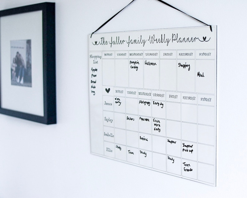 Personalised 2026 Family Planner & Meal Planner White Board - Engraved ...