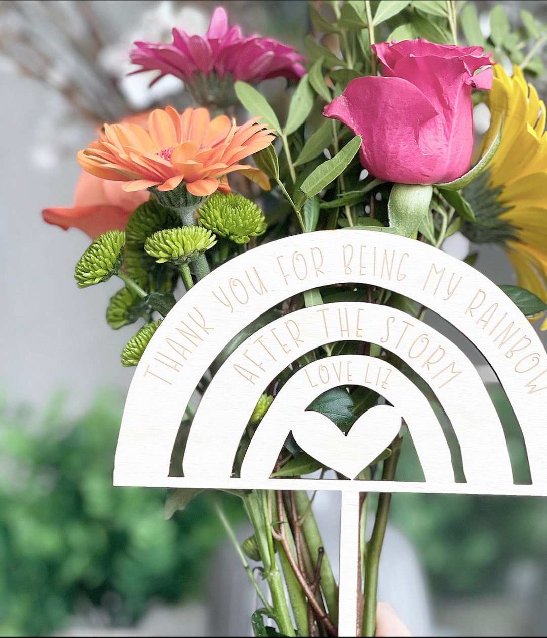 Rainbow After The Storm Flower Bouquet Plant Sign Rainbow Gift Tag ...