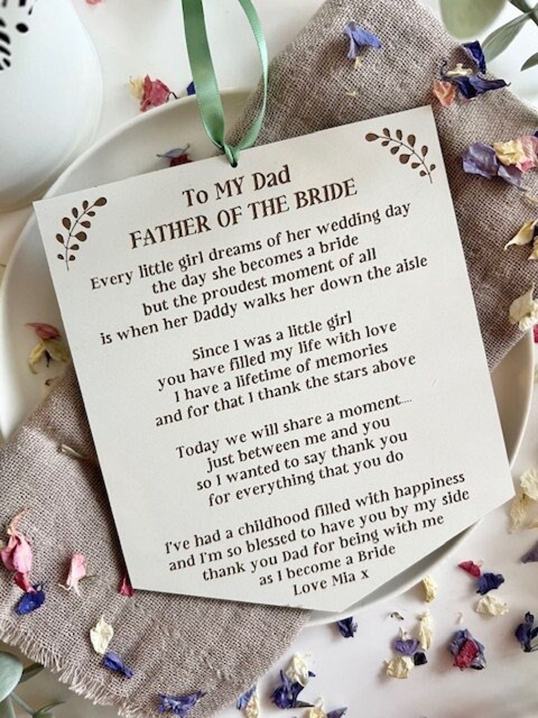 Wedding Day Thank You FATHER of the BRIDE Hanging Wooden Sign Plaque ...