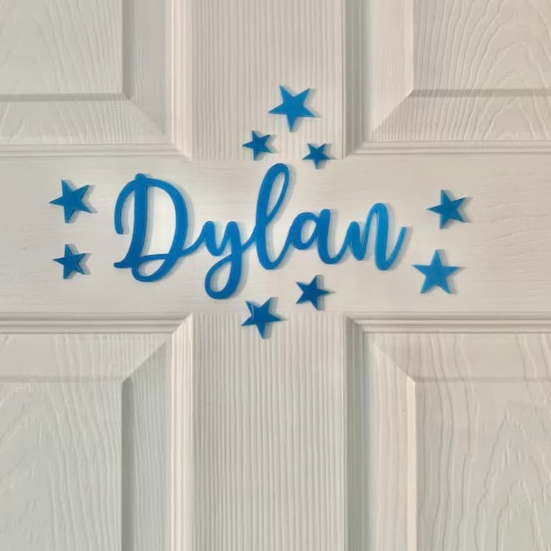 Coloured Acrylic Door Name Sign With Stars or Hearts Nursery - Etsy