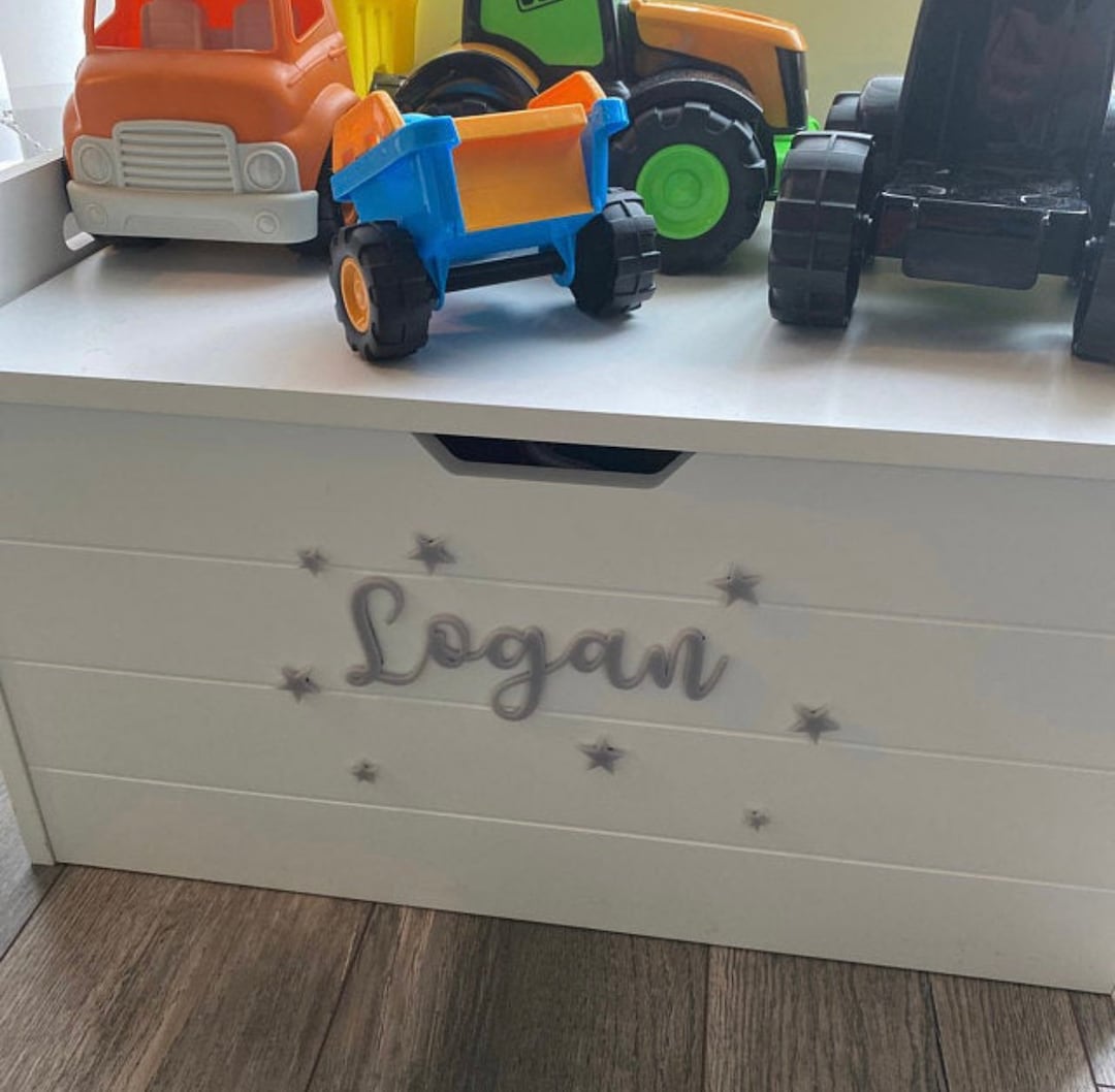 TOY BOX SIGN Coloured Acrylic Name Sign With Stars or Hearts - Nursery ...