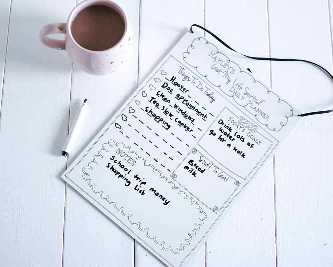 Personalised 'get My Life Sorted' Daily Wipeable Planner - Mindfulness ...