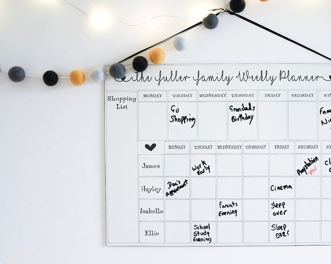 Personalised 2026 Family Planner & Meal Planner White Board - Engraved ...