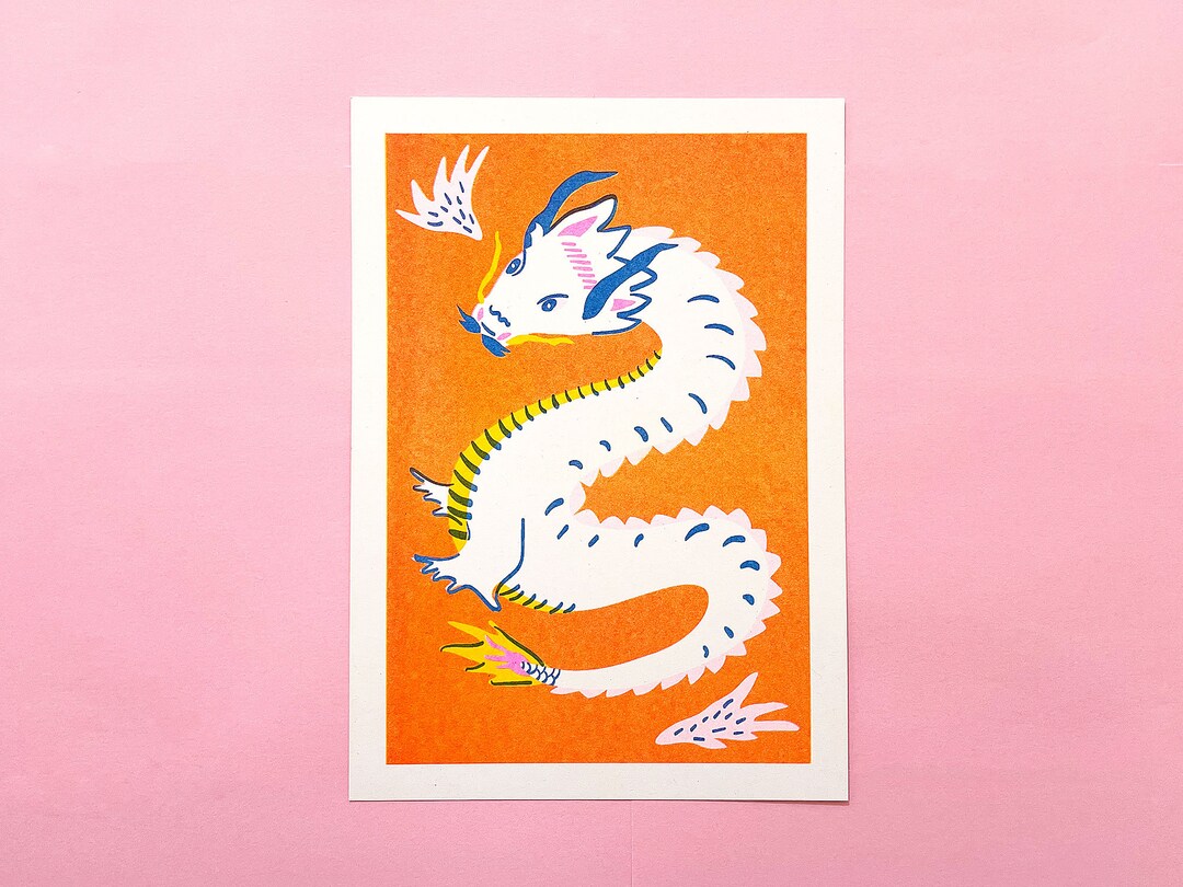 Year of the Dragon Risograph Print Limited Edition of 50 Chinese Zodiac Asian Dragon Wall Art ...
