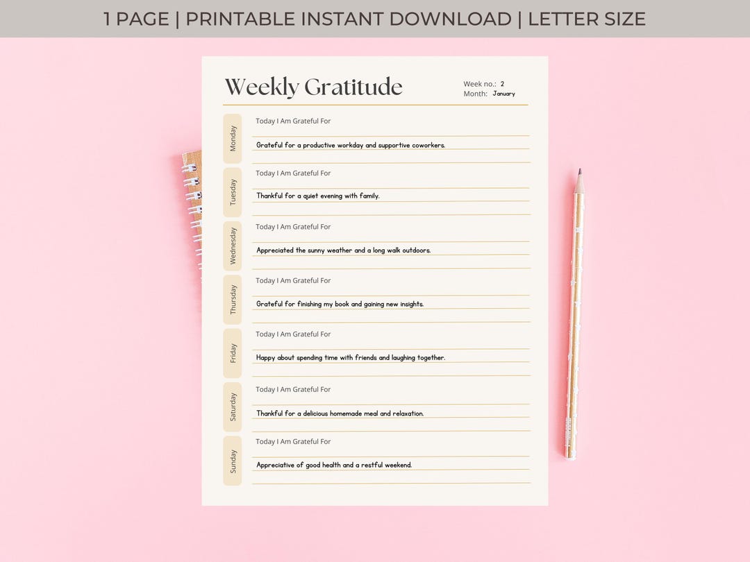 Weekly Gratitude Journal Printable Planner for Daily Reflection and ...