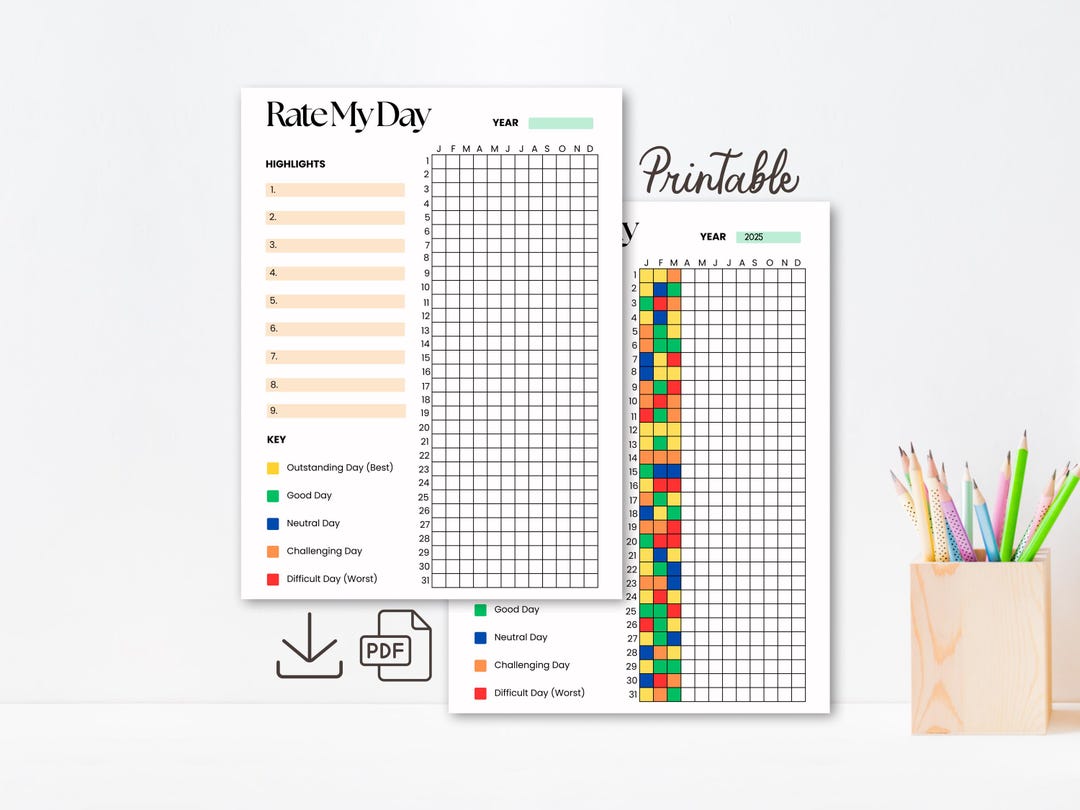Rate My Day Mood Tracker | Year in Pixels Weekly & Daily Habit Tracker ...