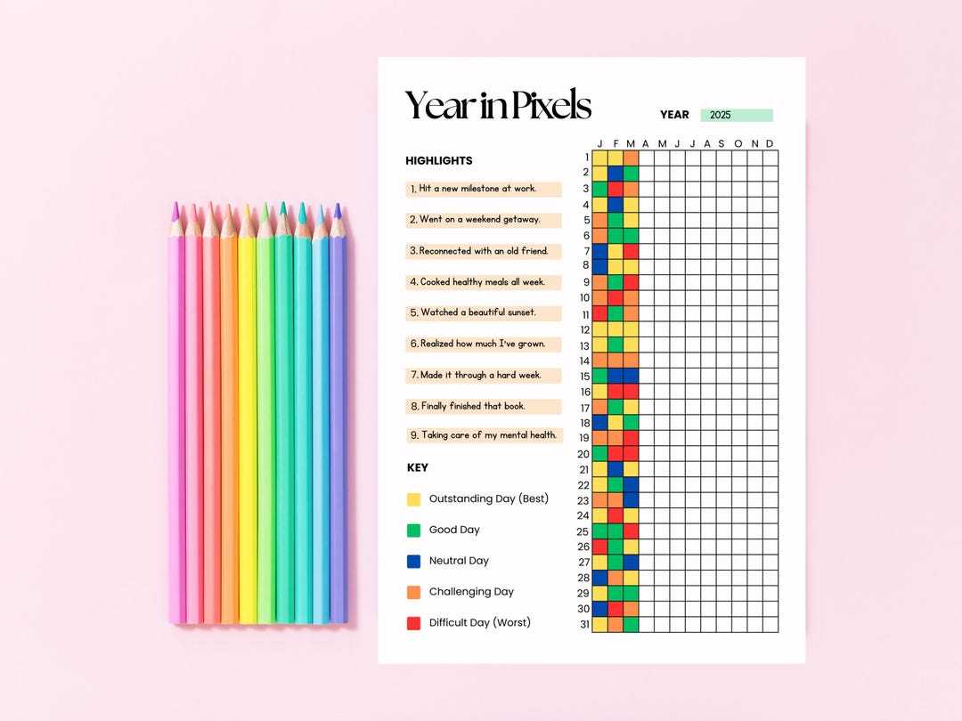 Year in Pixels Tracker Printable Mood and Activity Planner for Personal ...