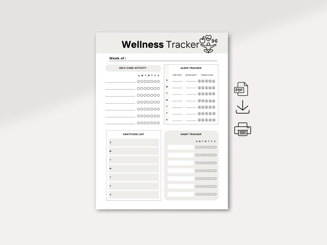 Wellness Tracker Printable | Habit Tracker, Self-care & Sleep Journal ...