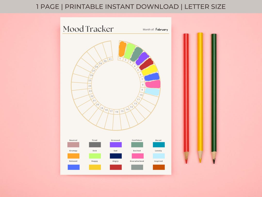 Mood Tracker Printable Mood Journal PDF for Stress Management Therapy ...