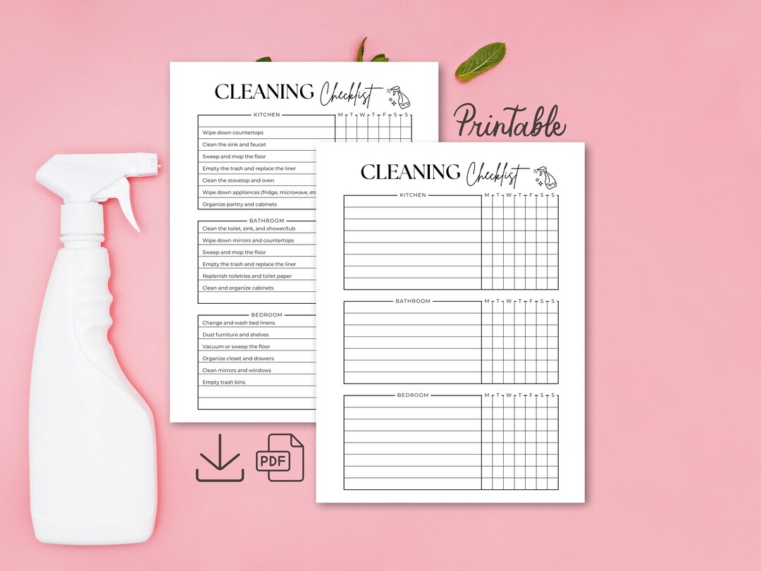 Printable Weekly Cleaning Checklist PDF | Home Chore Planner & Cleaning ...