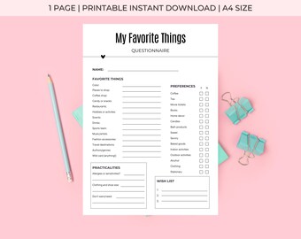 Printable Favorite Things Form - Etsy