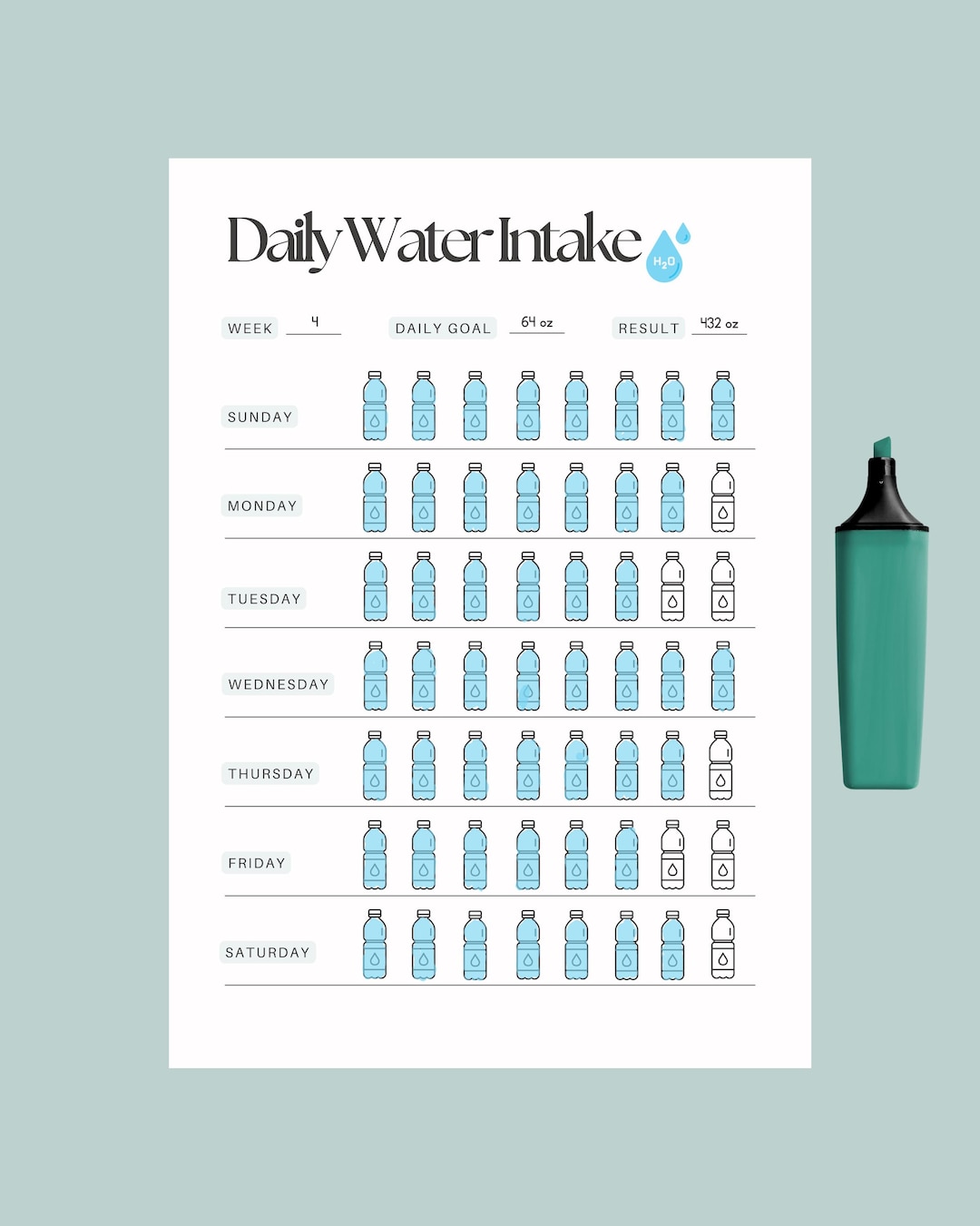 Daily Water Intake Tracker Printable Hydration Log Weekly Wellness PDF ...