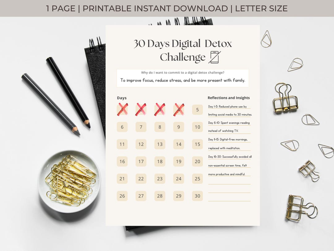 30 Days Digital Detox Challenge Printable Digital Detox Journal Digital ...