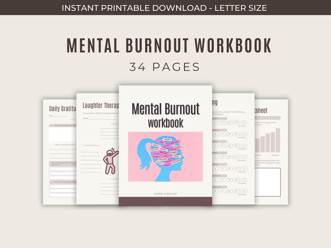 Mental Burnout Workbook Digital Self-care Guide for Stress Relief ...