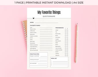 Printable Favorite Things Form - Etsy