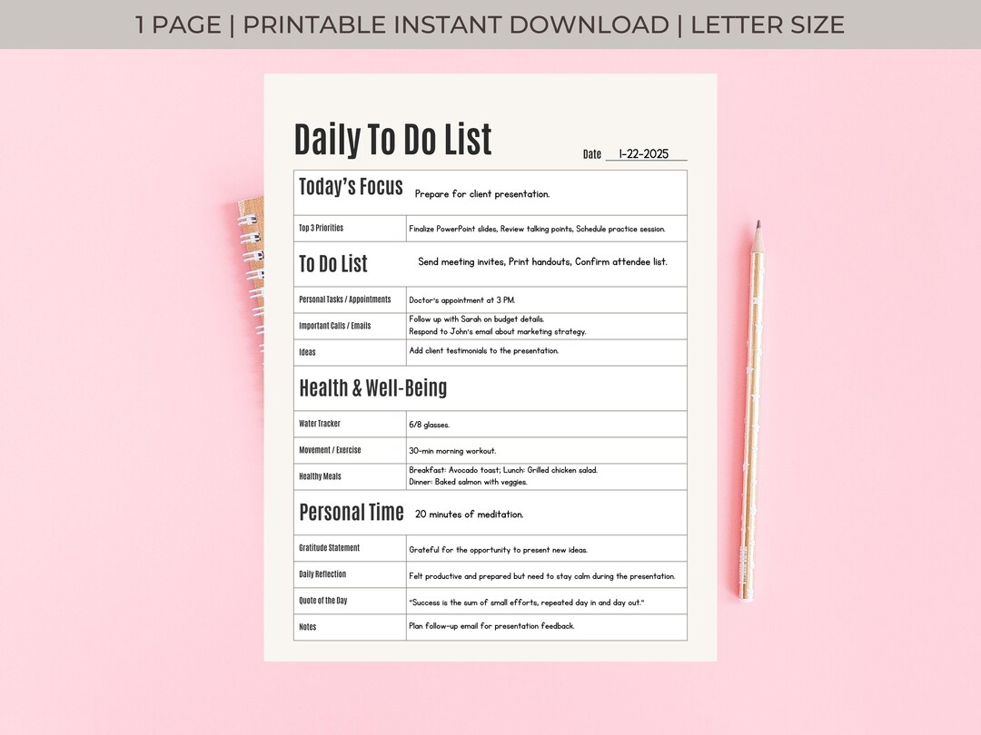 Daily to Do List Printable PDF Minimal to Do List Printable, Simple ...