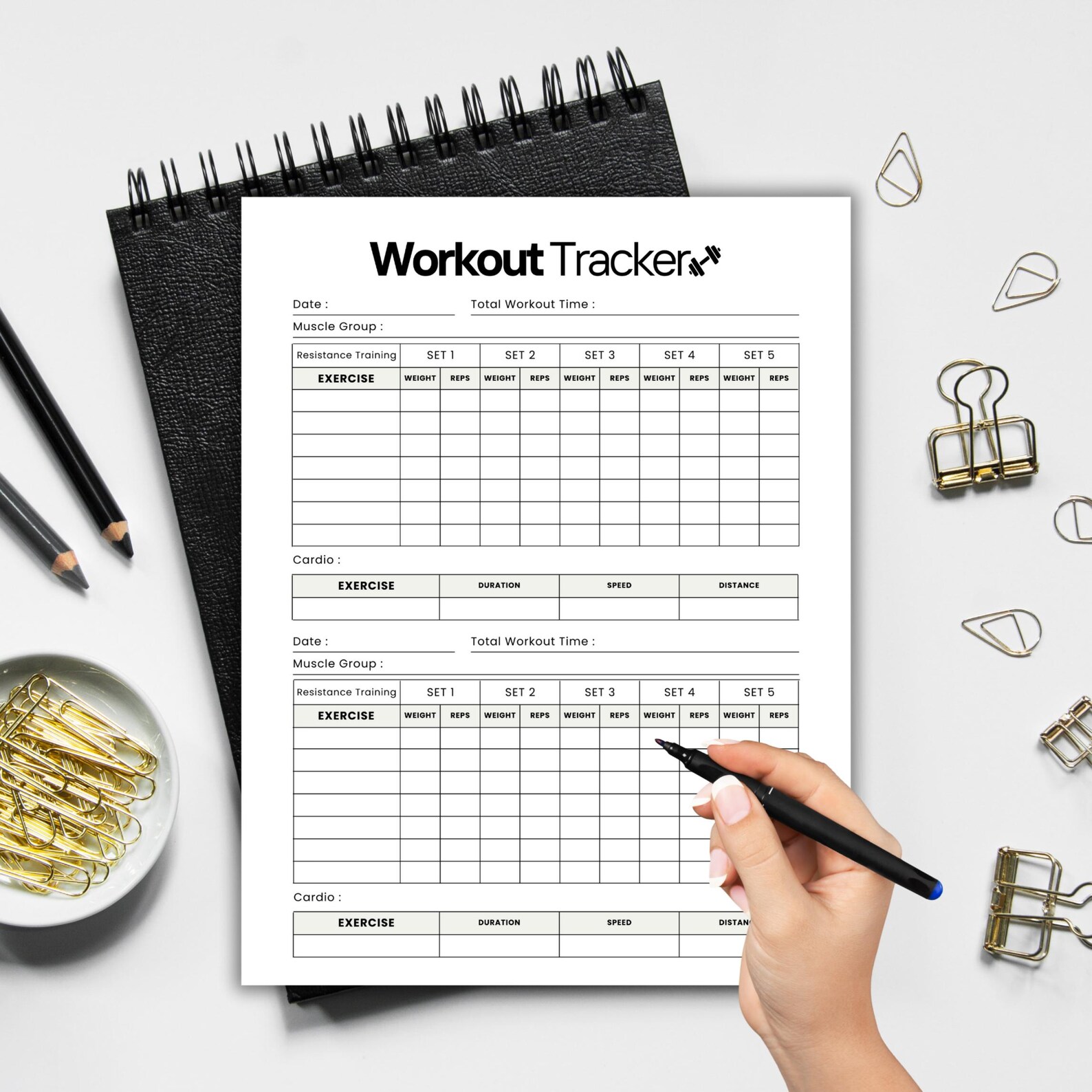 Workout Tracker Printable | Fitness Log | Strength & Cardio Tracker ...