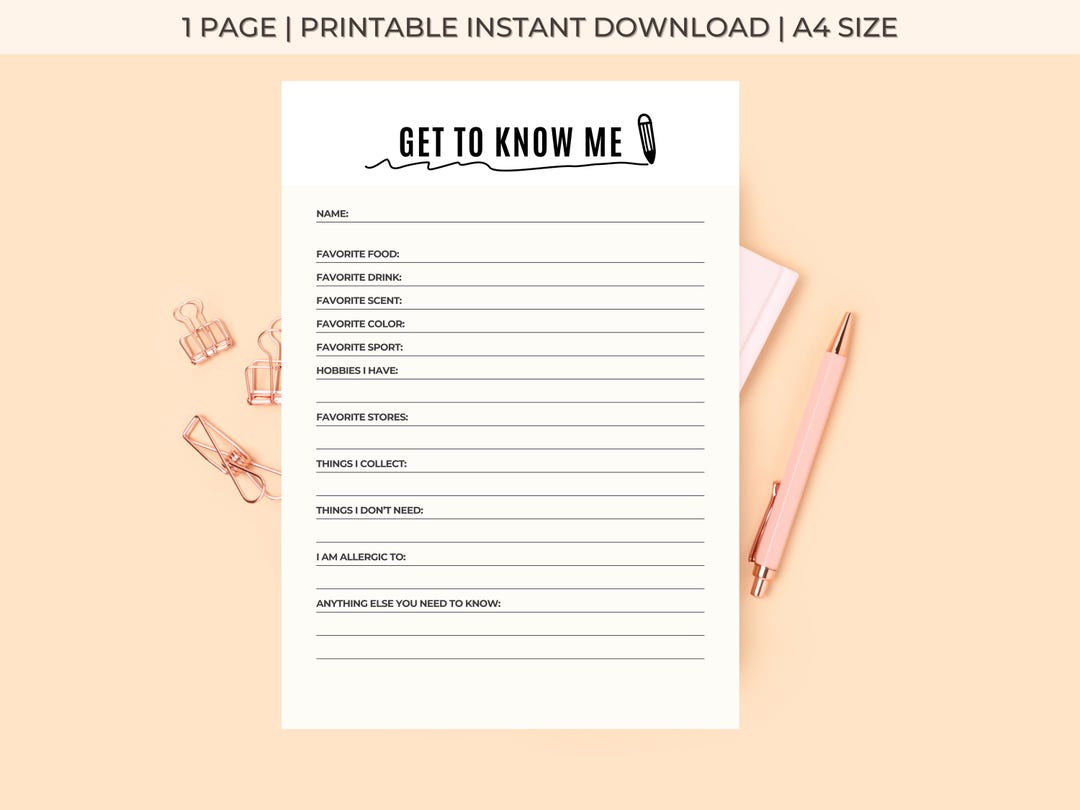 Get to Know Me List Fun Self-discovery Questions Icebreaker Activity ...