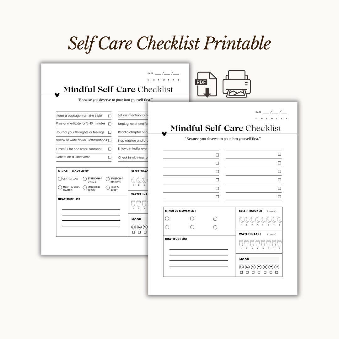 Self Care Checklist Printable | Daily Wellness & Mindfulness Planner ...