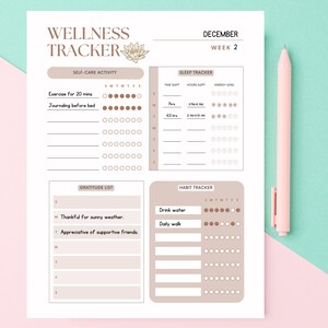 Wellness Tracker Planner Inserts Self-care, Sleep & Habit Tracker for ...