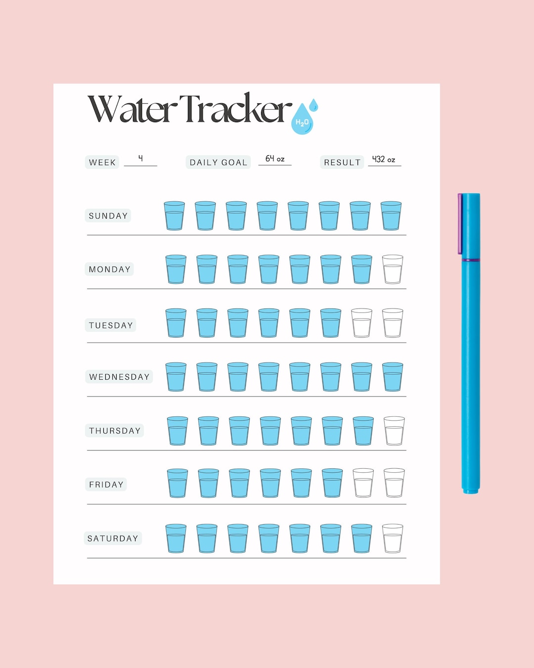 Daily Hydration Tracker Printable Water Tracker PDF Weekly Wellness Log ...