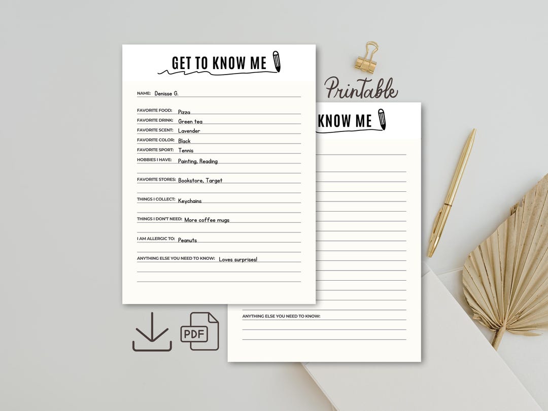 Get to Know Me List | Favorite Things | All About Me Printable PDF and ...